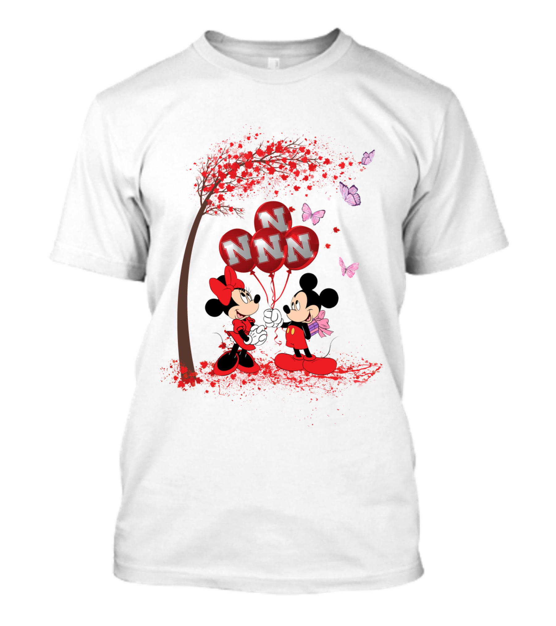 Ncaa Nebraska Cornhuskers Mickey Minnie Balloons Butterflies T-Shirt