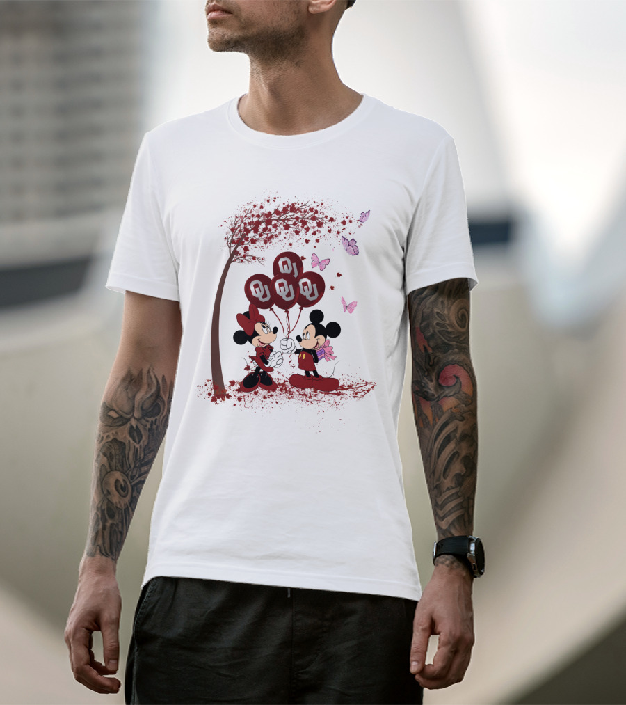 Mickey And Minnie Oklahoma Sooners Ou Balloons Ncaa Theme T-Shirt