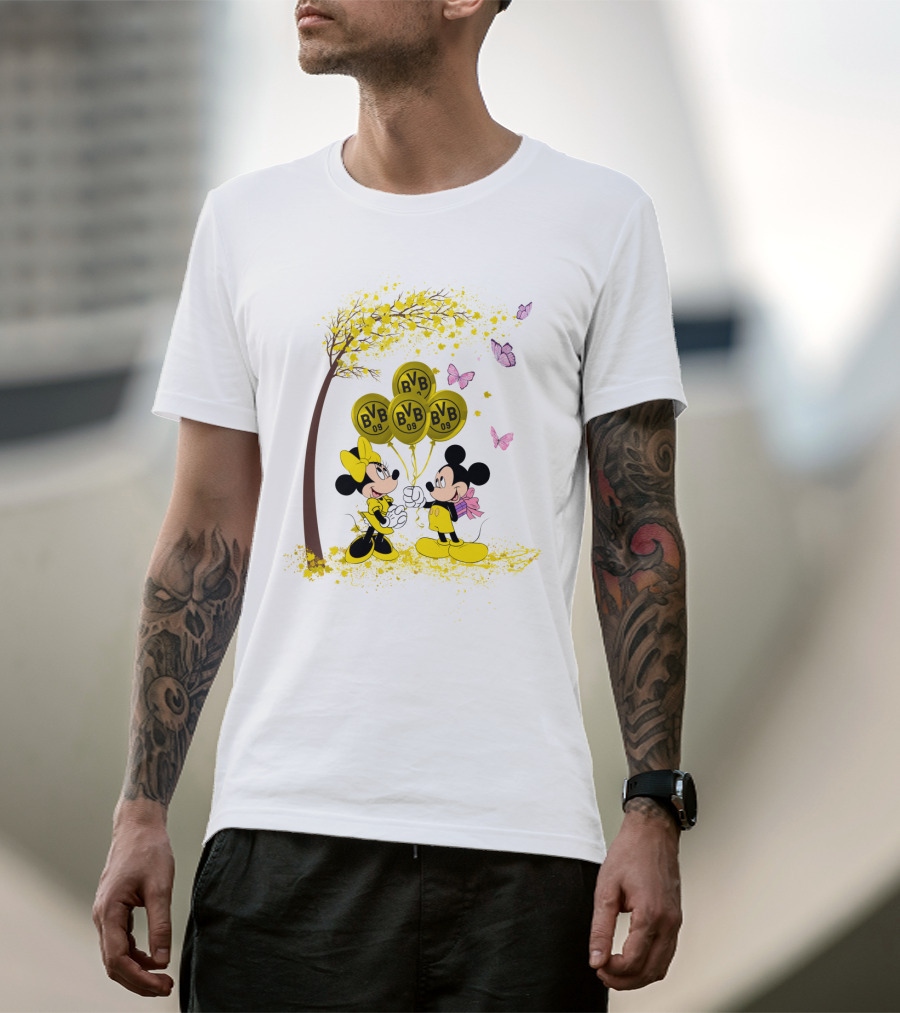 Borussia Dortmund BVB 09 Mickey And Minnie Balloons Bundesliga T-Shirt