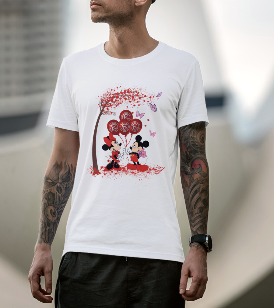 Fortuna Düsseldorf Minnie And Mickey Balloons Under Tree With Butterflies T-Shirt