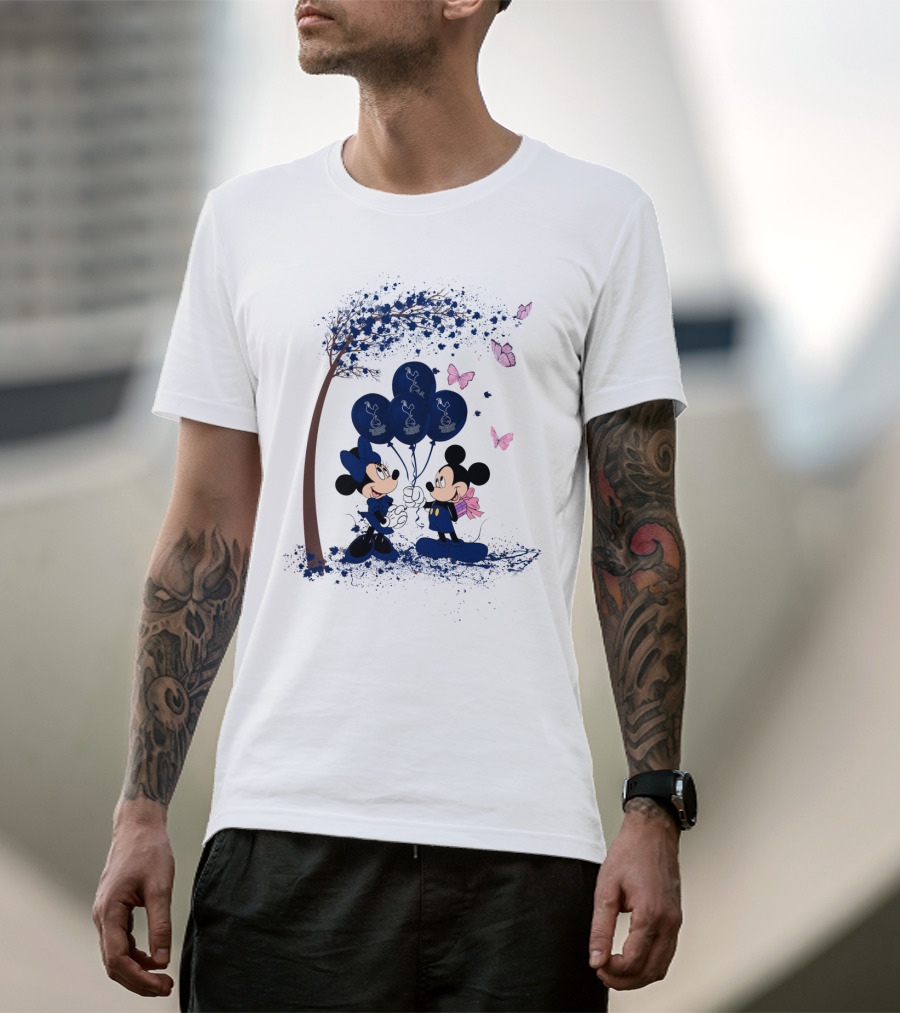 Premier League Tottenham Hotspur Mickey And Minnie Blue Balloons T-Shirt
