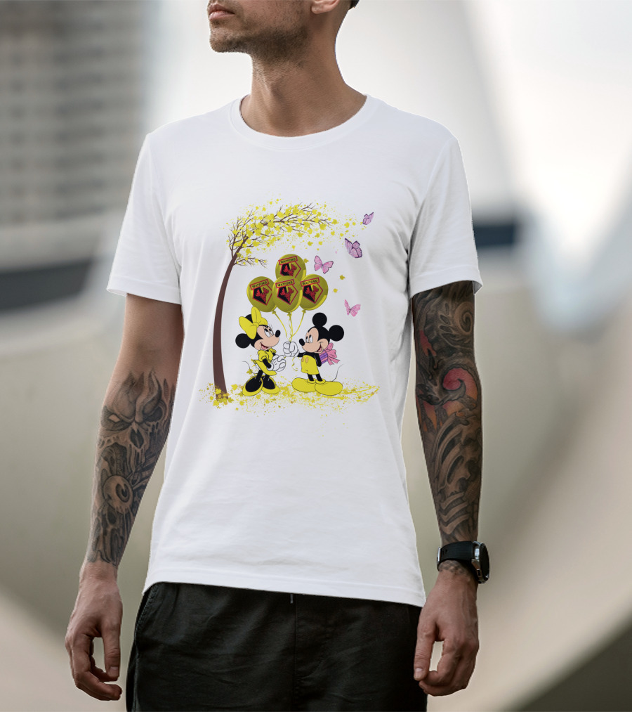 DH 29 Premier League Watford Mickey And Minnie With Watford Balloons T-Shirt