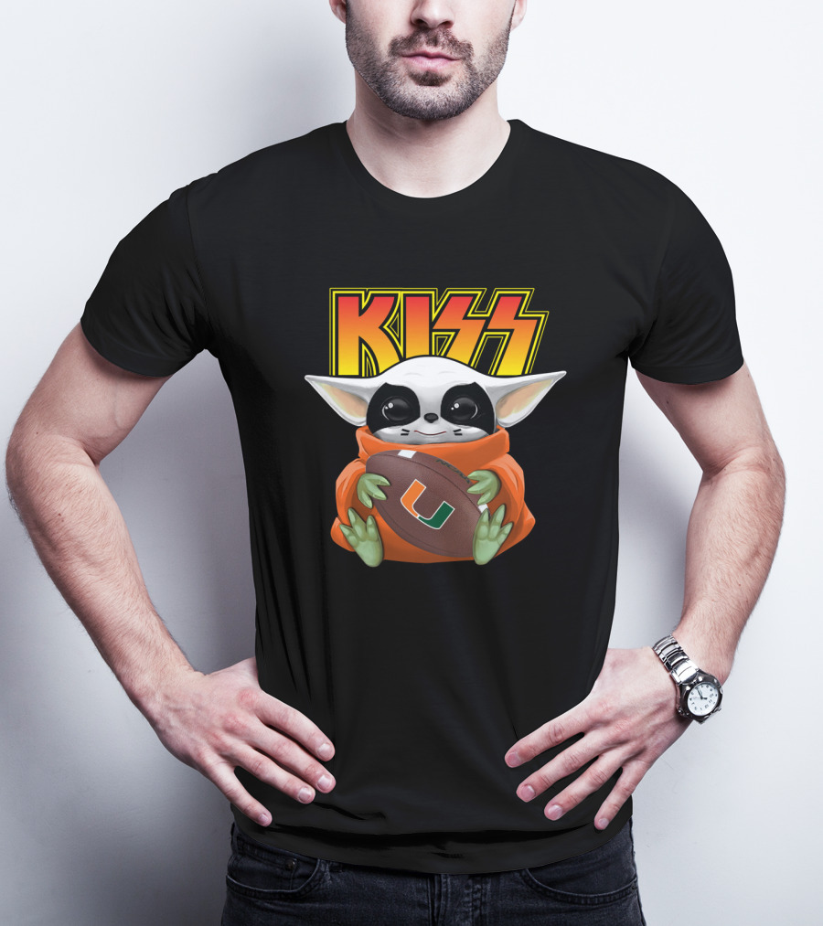 KISS DH 31 Eric Singer Miami Hurricanes Baby Yoda Football T-Shirt