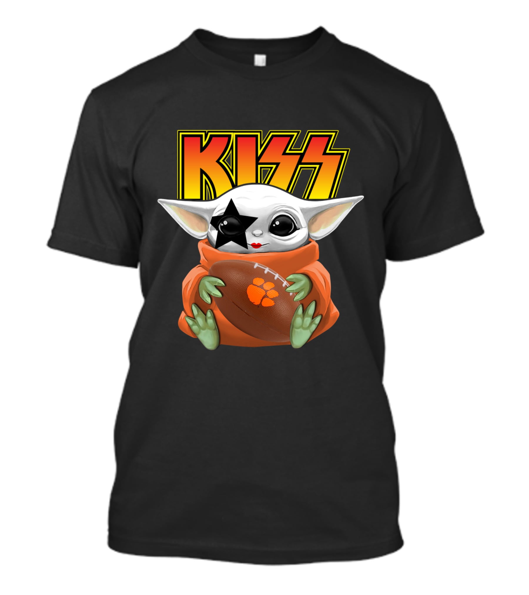 KISS Star Child And Clemson Tigers Football Baby Yoda T-Shirt