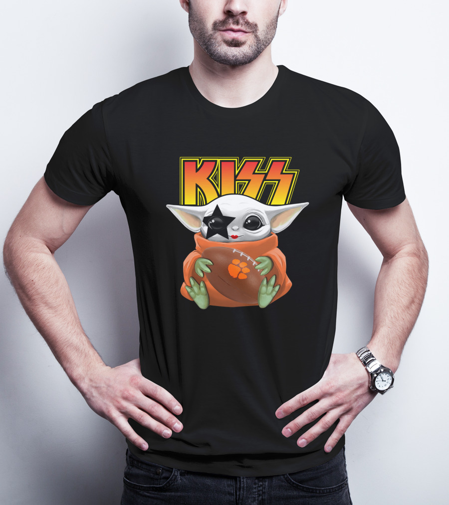 KISS Star Child And Clemson Tigers Football Baby Yoda T-Shirt