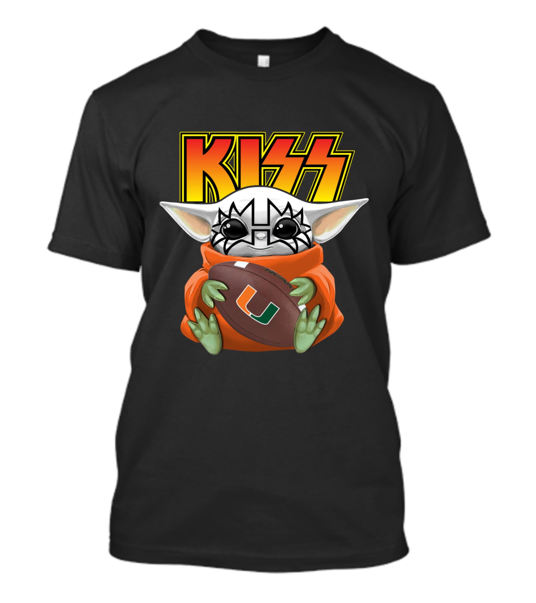 KISS Miami Hurricanes Tommy Thayer Football Baby Yoda T-Shirt