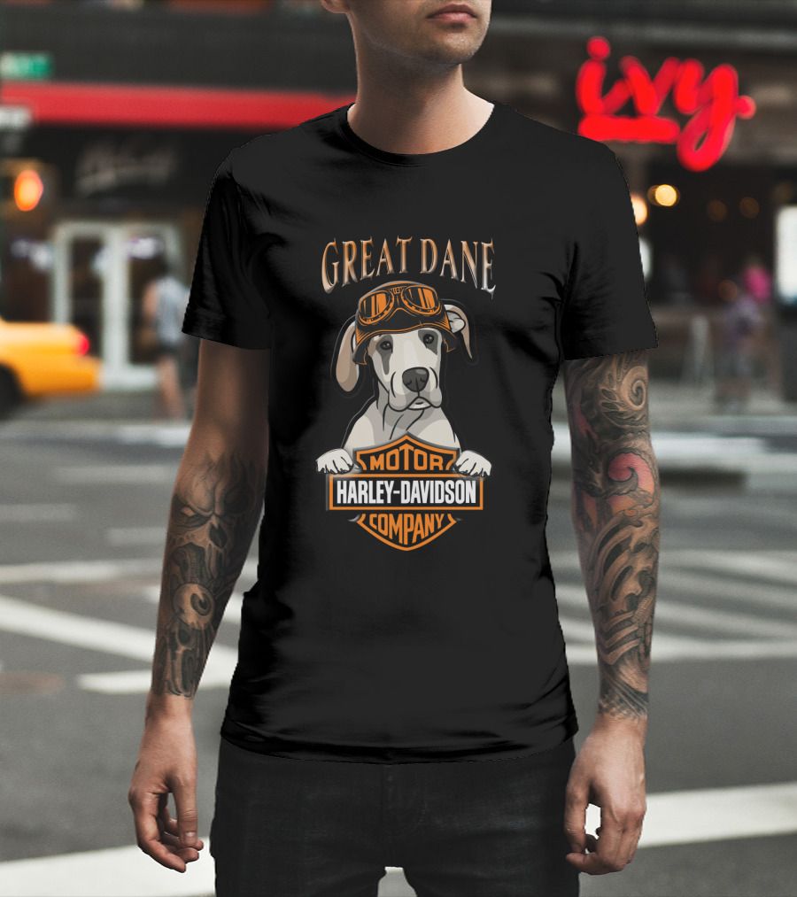 Great Dane Harley Davidson Motor Company Dog With Vintage Goggles T-Shirt