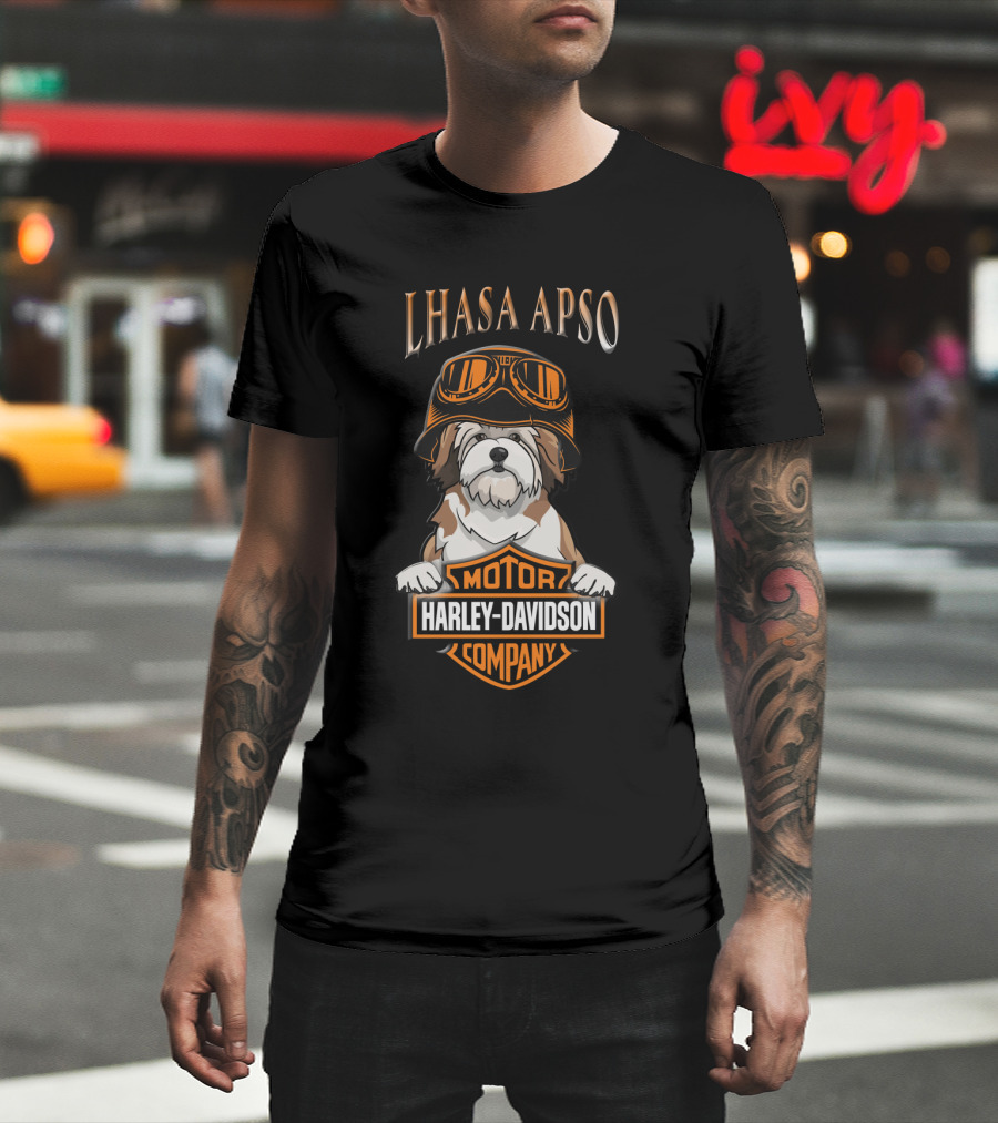 Lhasa Apso Harley Davidson Motor Company Dog With Goggles T-Shirt