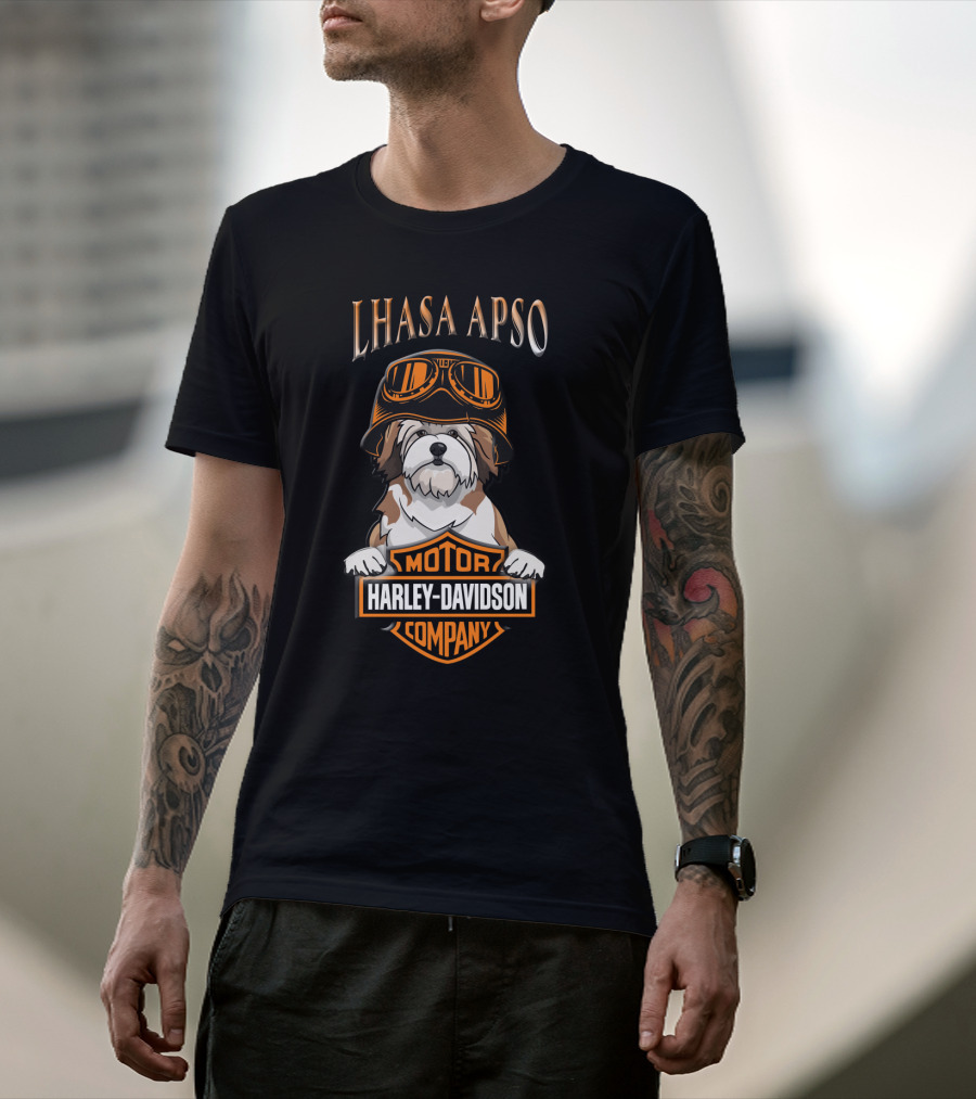 Lhasa Apso Harley Davidson Motor Company Dog With Goggles T-Shirt
