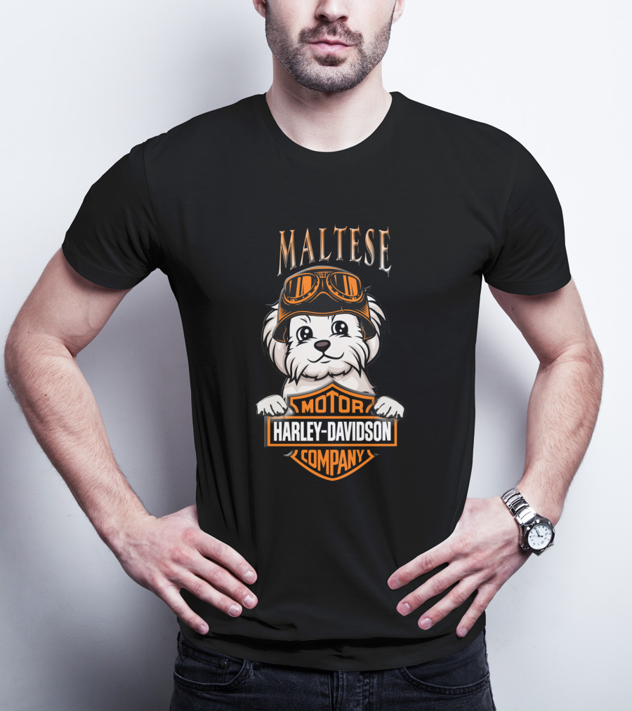 Maltese Harley Davidson Motor Company Dog With Goggles T-Shirt