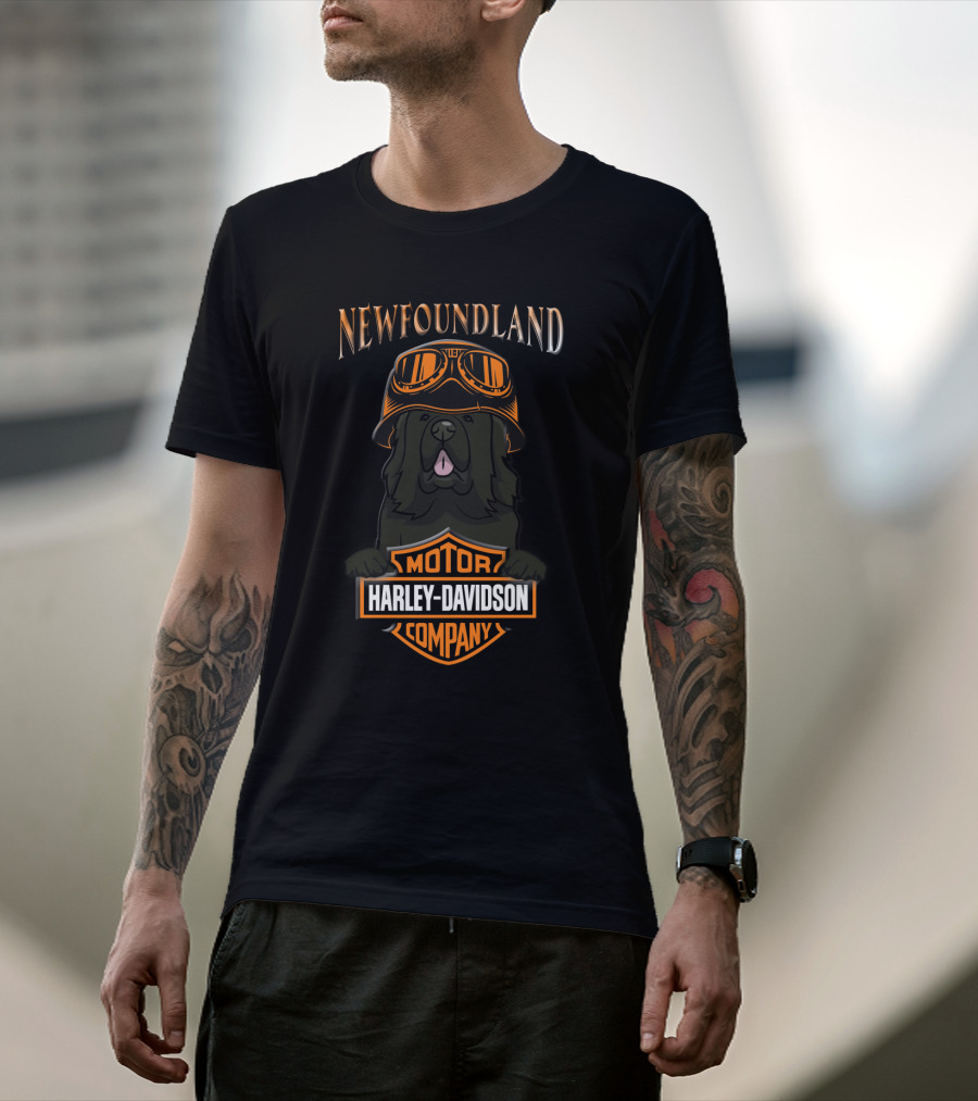 Newfoundland Harley Davidson Motor Company Dog With Goggles T-Shirt