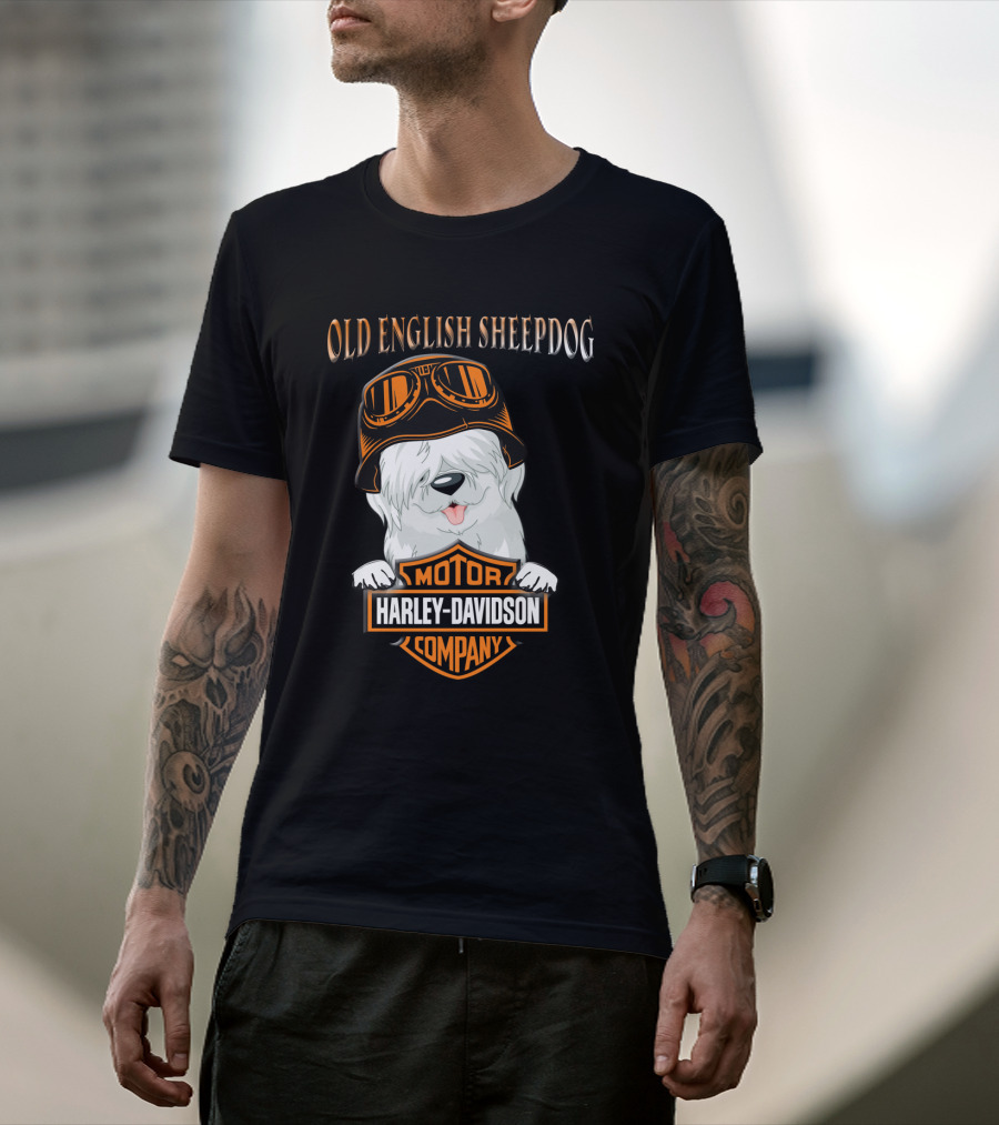 Old English Sheepdog Harley Davidson Motorcycle Company T-Shirt