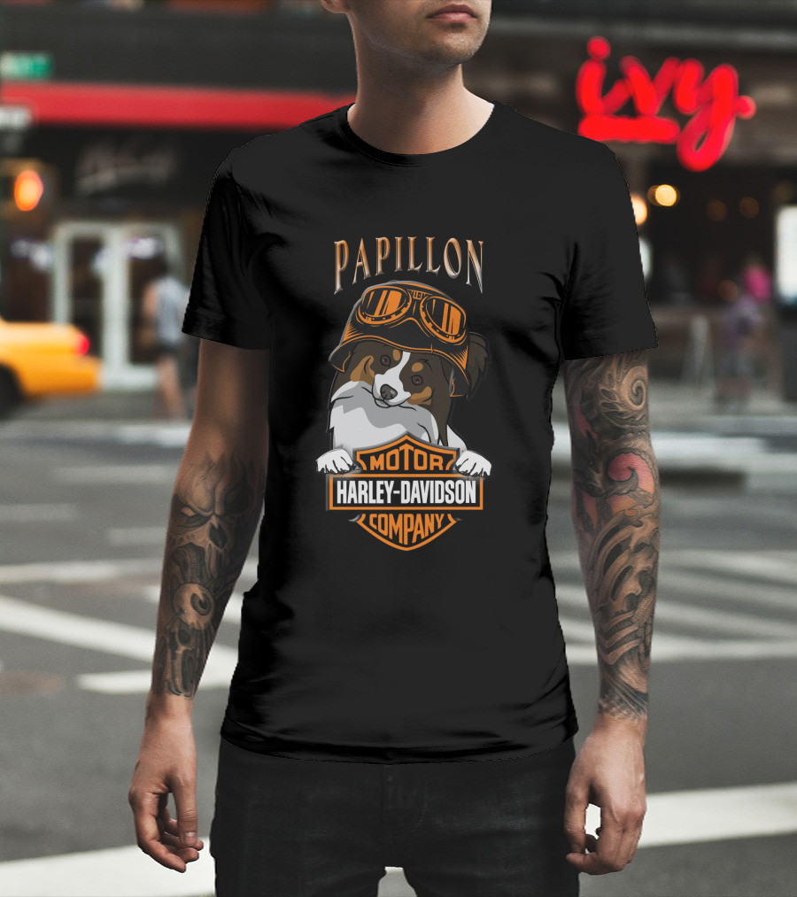 Papillon Harley Davidson Motor Company Dog Goggles T-Shirt