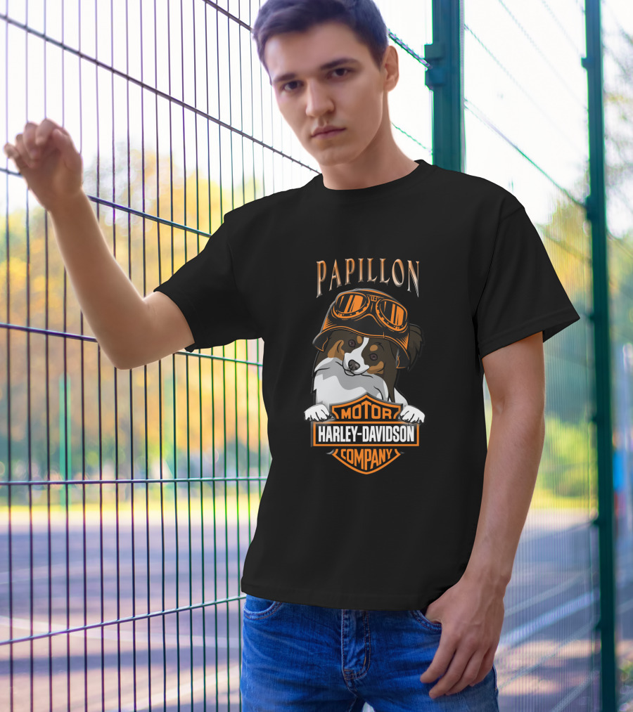 Papillon Harley Davidson Motor Company Dog Goggles T-Shirt