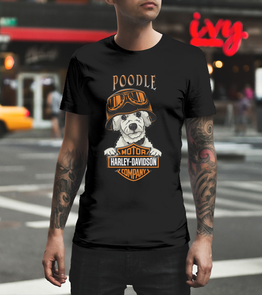 Poodle Harley Davidson Motorcycle Company Dog Helmet T-Shirt