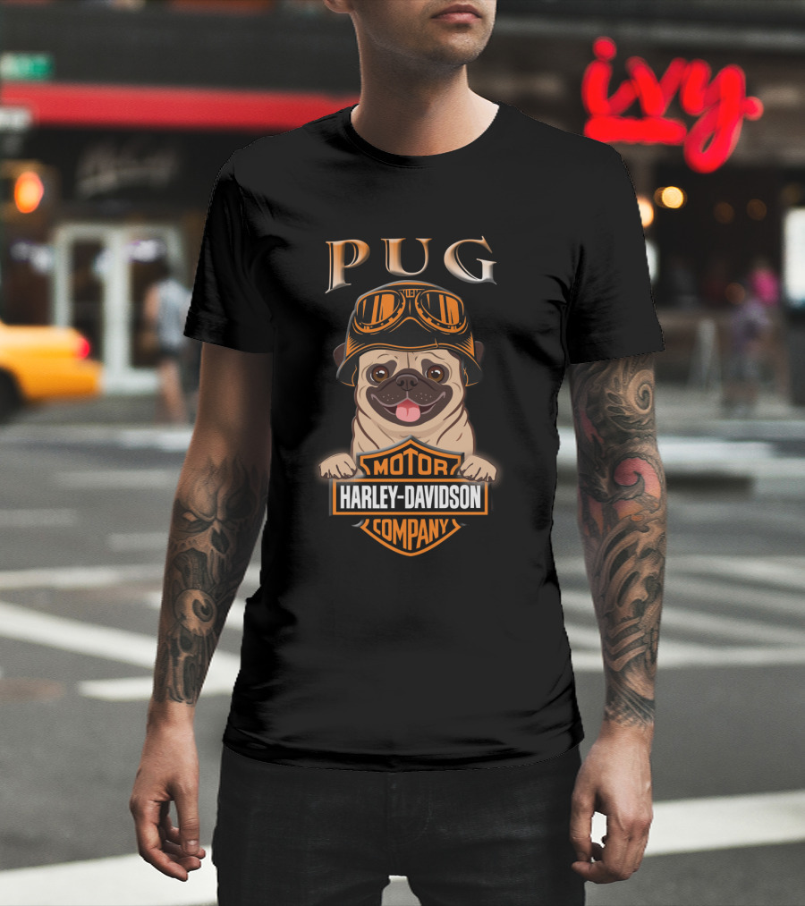 Pug Harley Davidson Motor Company Motorcycle Goggles T-Shirt