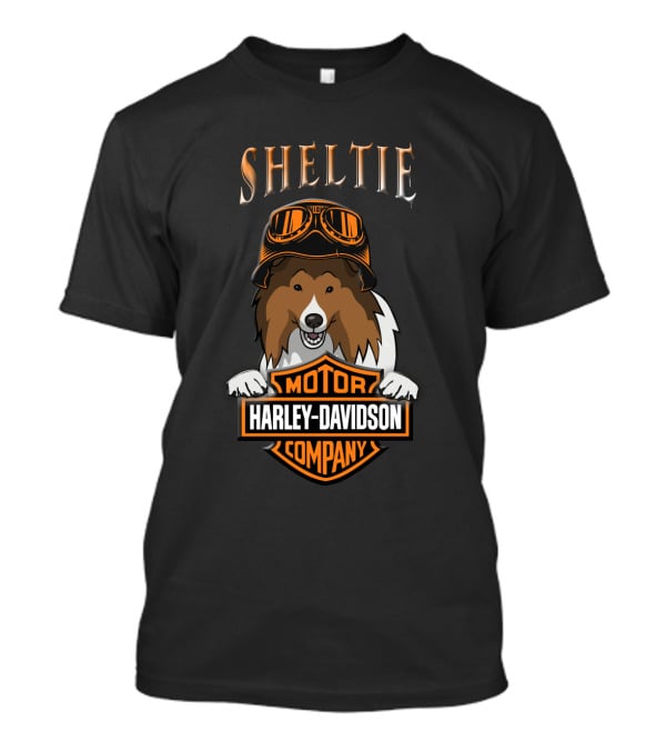 Sheltie Harley Davidson Motor Company Dog In Goggles T-Shirt