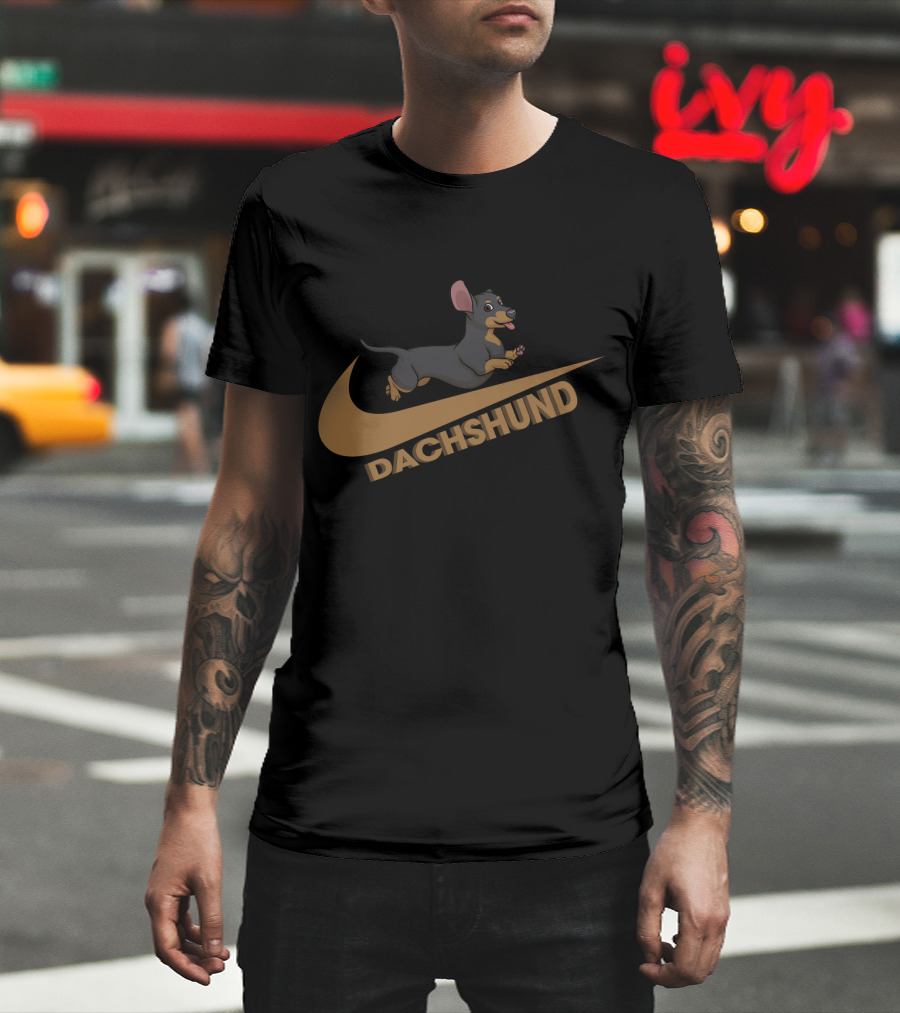 Dachshund Nike Jumping Dog Swoosh T-Shirt