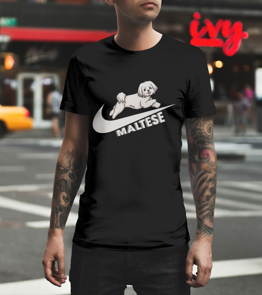 Maltese Dog With Nike T-Shirt