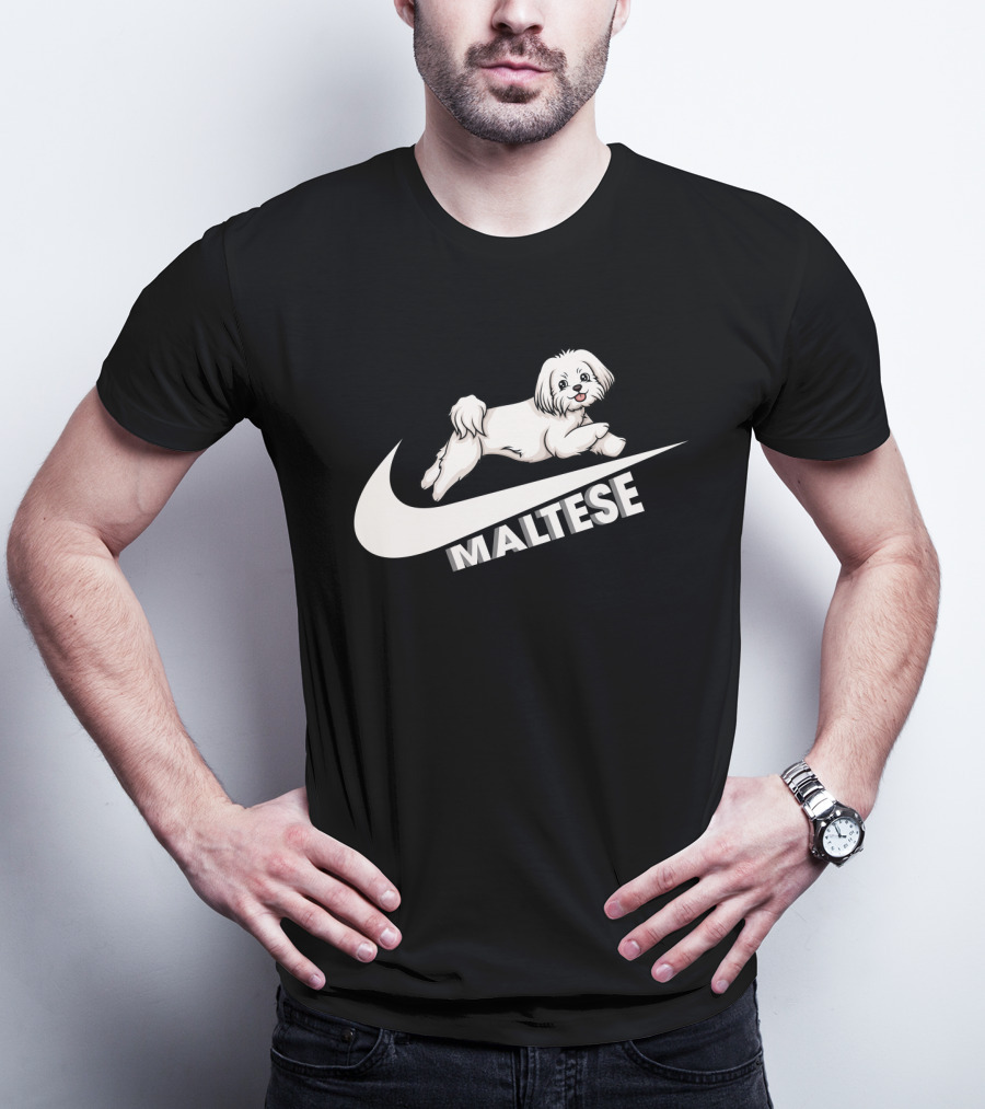 Maltese Dog With Nike T-Shirt