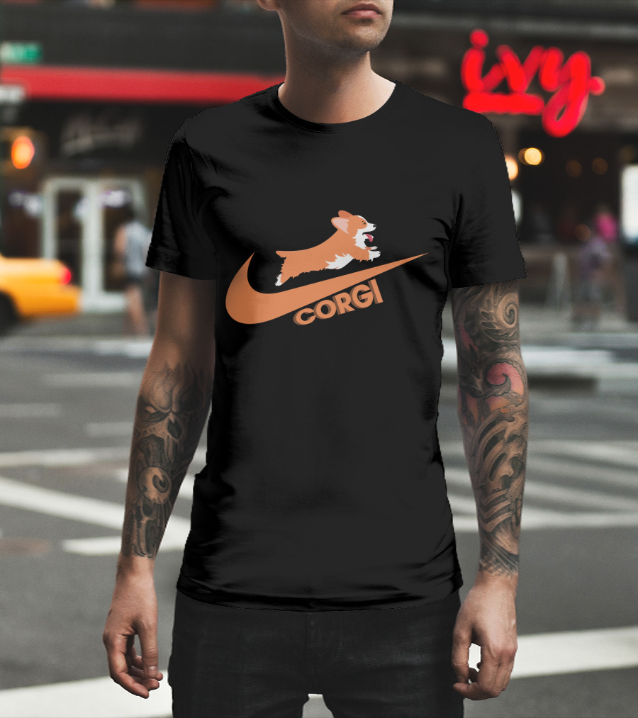 Corgi Jumping Nike Swoosh T-Shirt