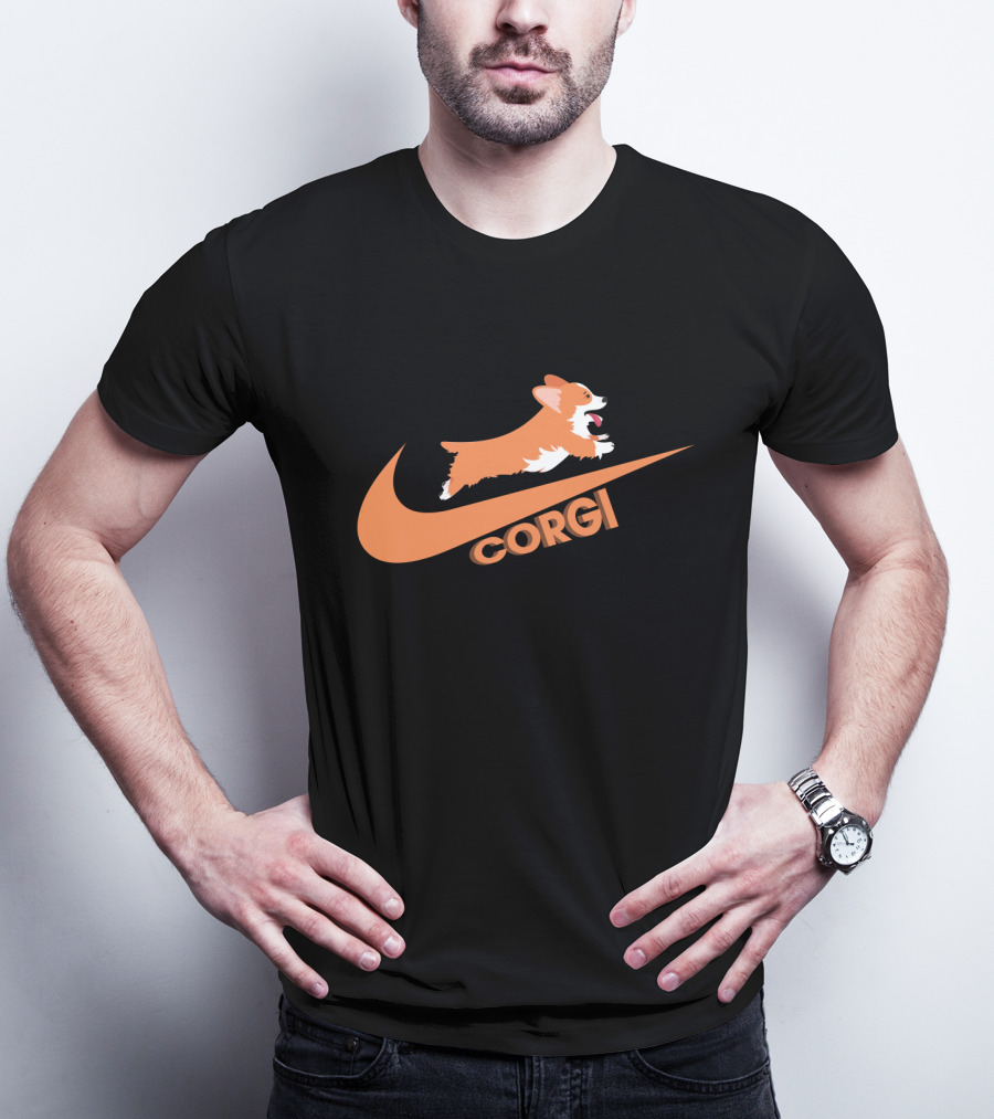 Corgi Jumping Nike Swoosh T-Shirt