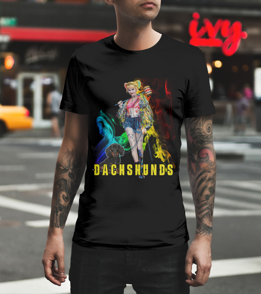 Dachshunds Harley Quinn Colorful Smoke Design Dh T-Shirt