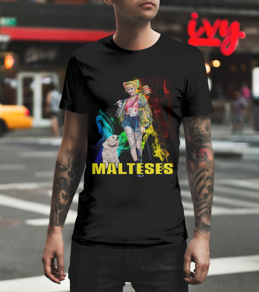 Harley Quinn Colorful Rainbow Malteses T-Shirt