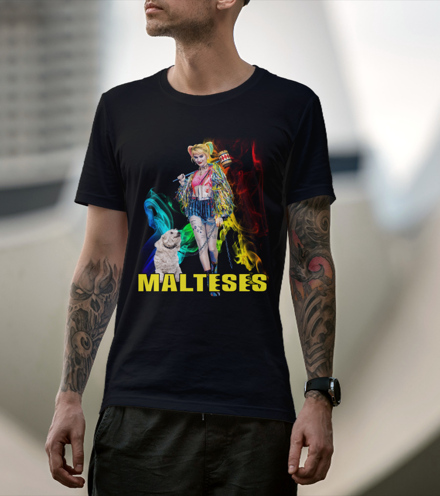 Harley Quinn Colorful Rainbow Malteses T-Shirt
