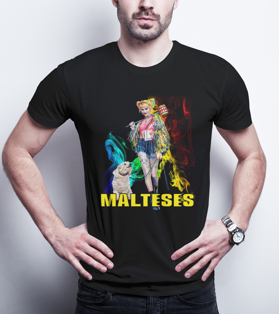 Harley Quinn Colorful Rainbow Malteses T-Shirt