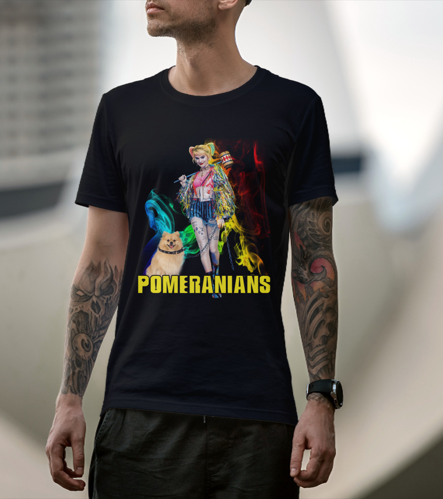 Harley Quinn Pomeranians Colorful Smoke T-Shirt