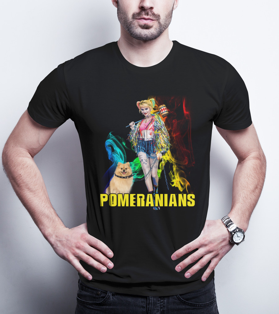 Harley Quinn Pomeranians Colorful Smoke T-Shirt