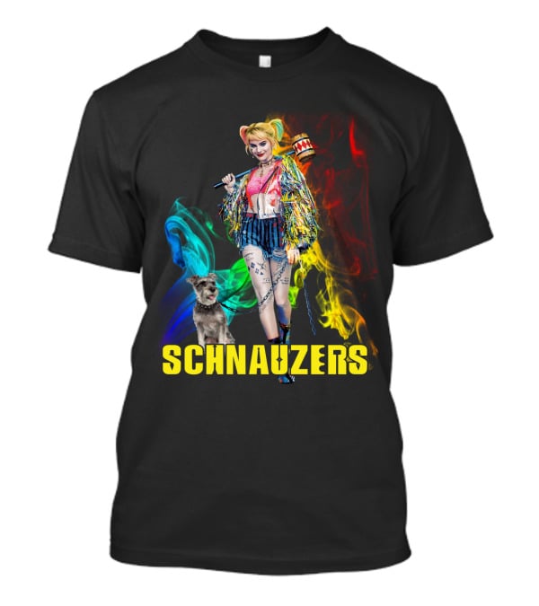 Harley Quinn Schnauzers Colorful Comic Style T-Shirt