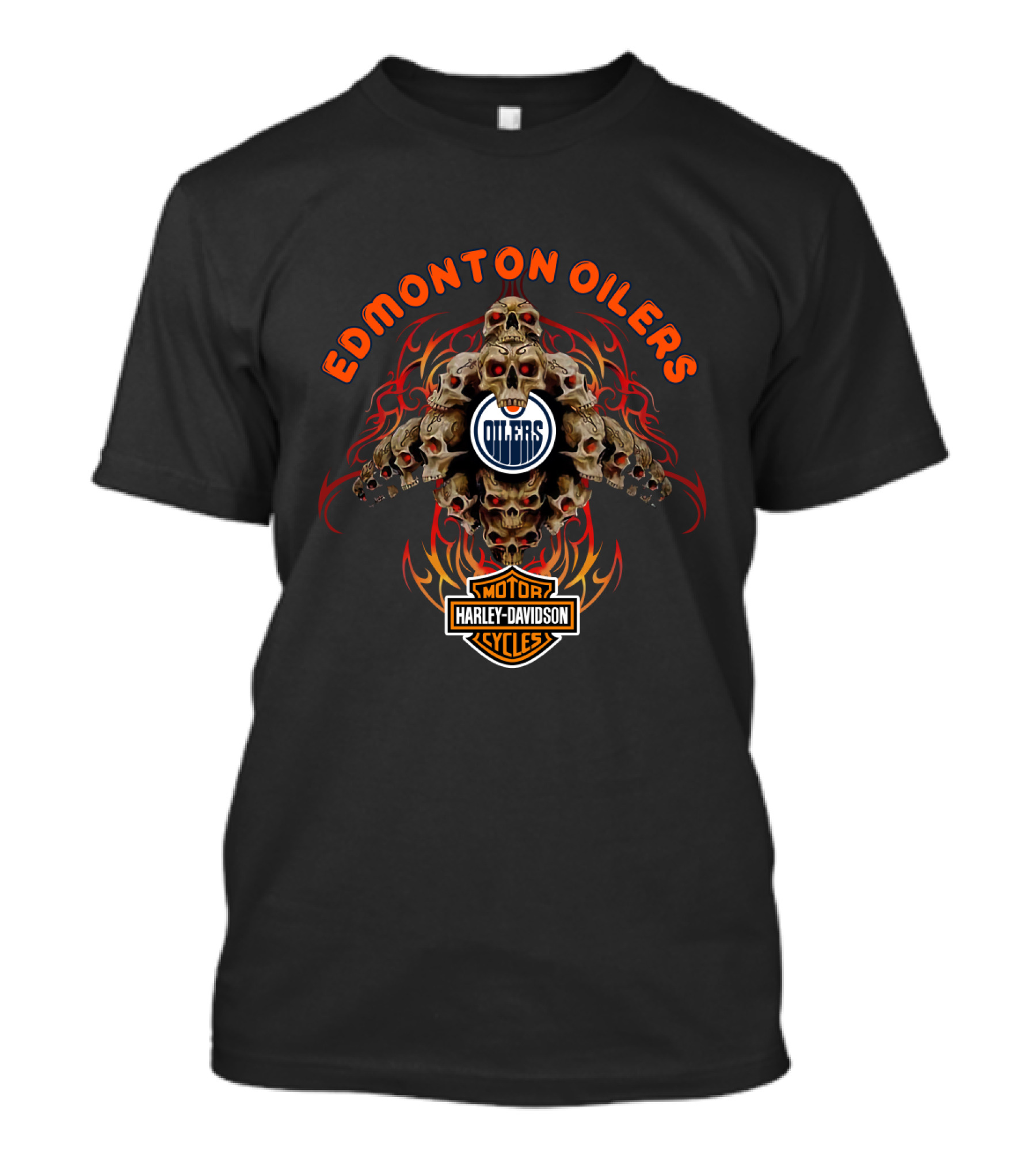 Edmonton Oilers Harley Davidson Flames And Skulls T-Shirt