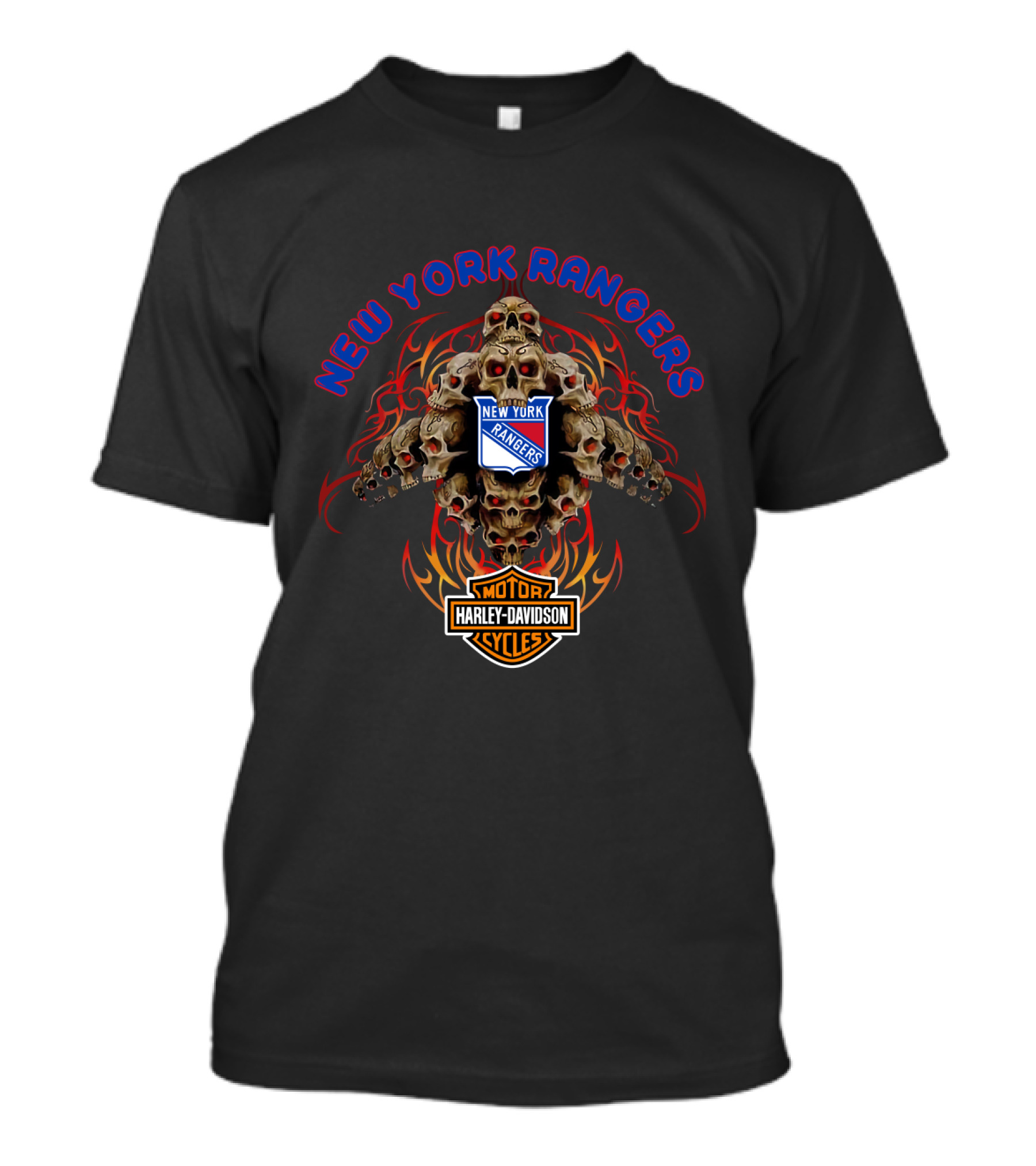 New York Rangers Harley Davidson Motorcycles Skull Flame T-Shirt