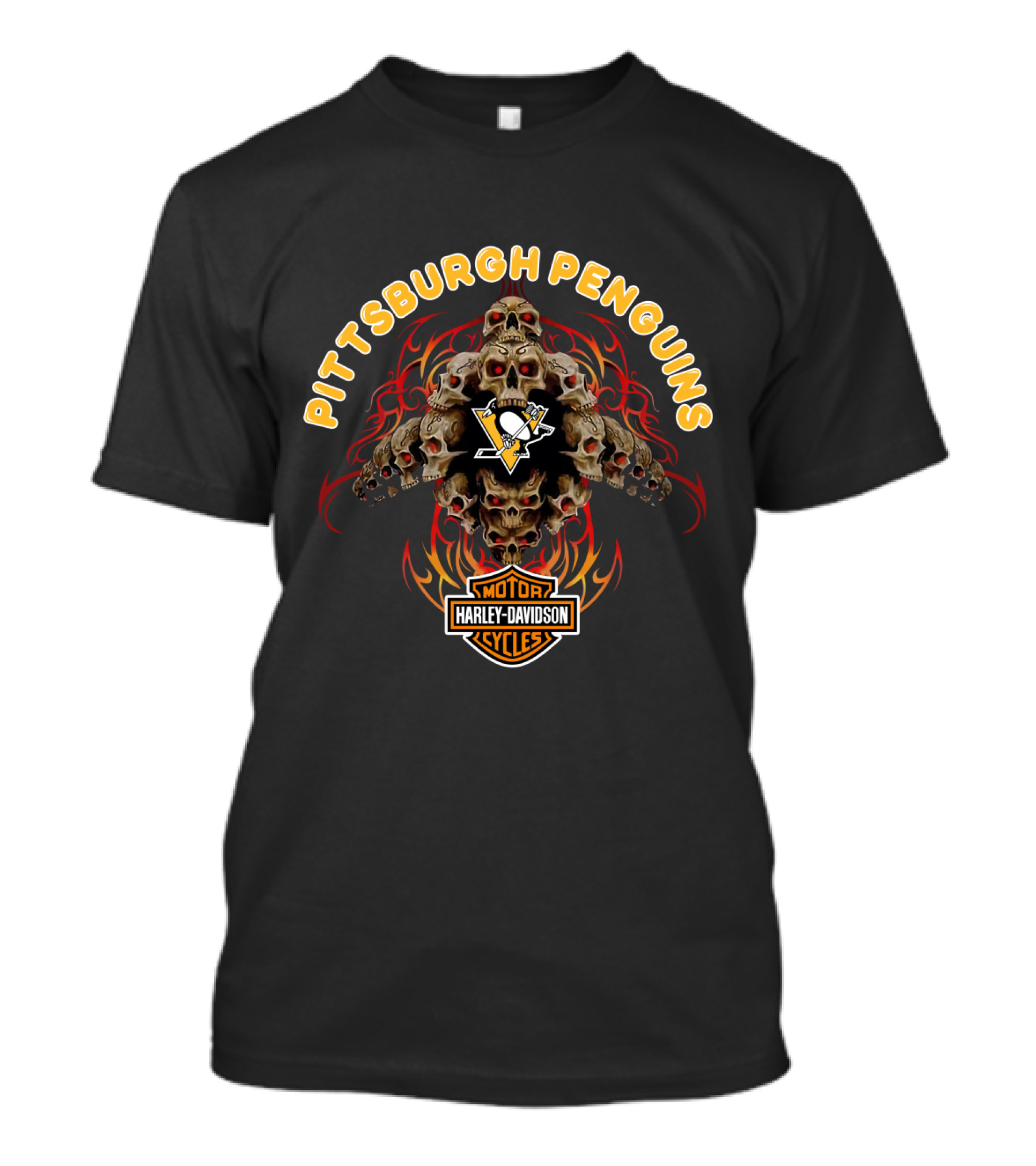 Pittsburgh Penguins Harley Davidson Skull Flames T-Shirt