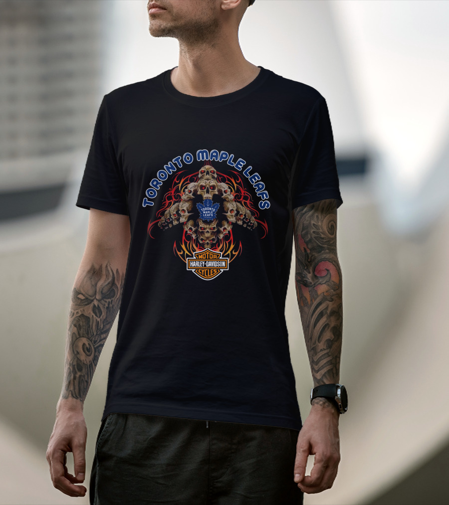 Toronto Maple Leafs Harley Davidson Motorcycle Skulls T-Shirt