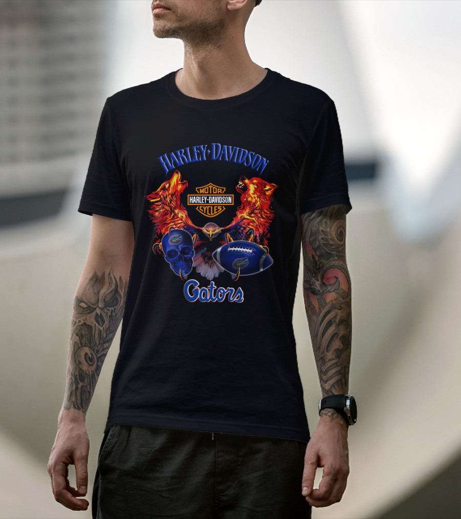 Harley Davidson Gators Florida Motorcycle Wolves Football Skull T-Shirt