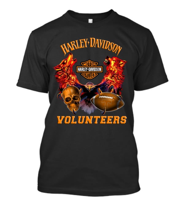 Harley Davidson Motor Cycles Tennessee Volunteers Wolves Skull Football T-Shirt