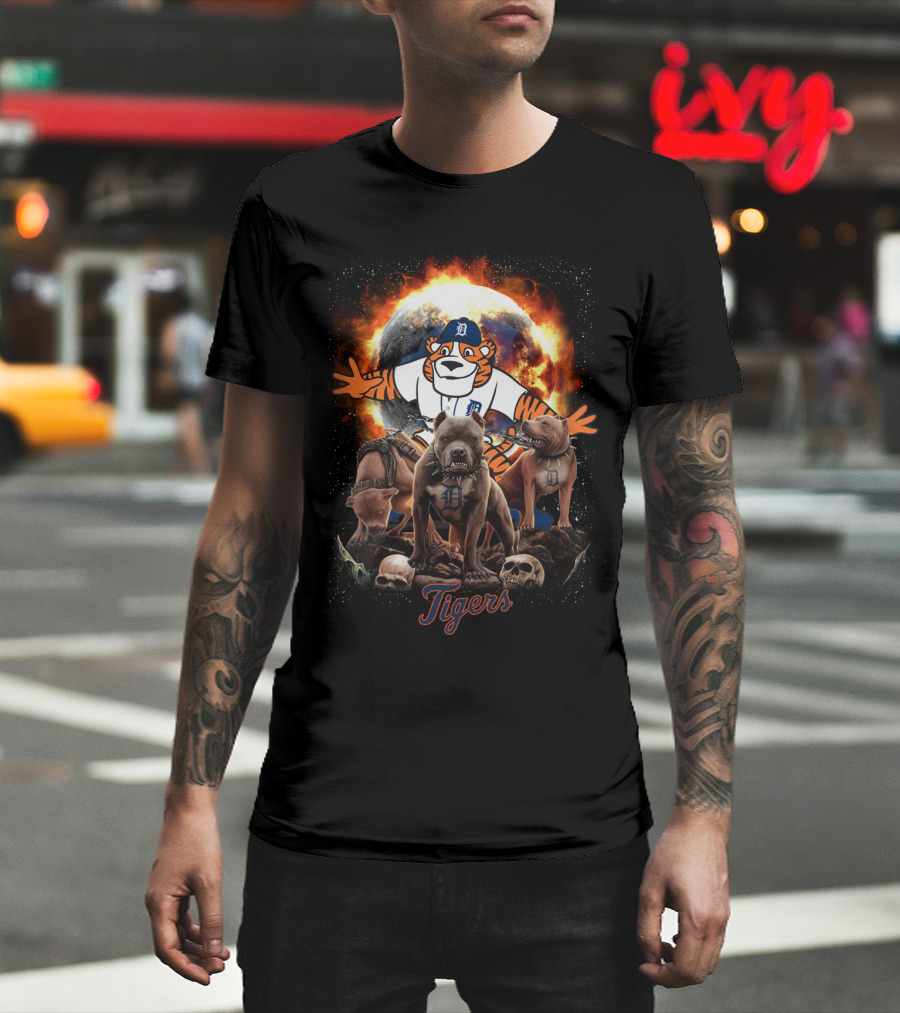 Tigers Dh 49 Detroit Bulldogs Skulls And Fire T-Shirt