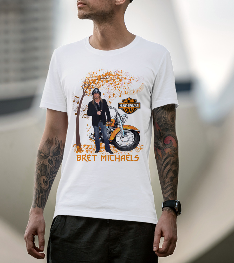Bret Michaels Harley Davidson Motorcycles Musical Autumn Scene T-Shirt