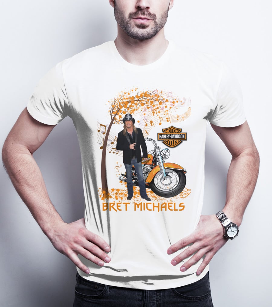 Bret Michaels Harley Davidson Motorcycles Musical Autumn Scene T-Shirt