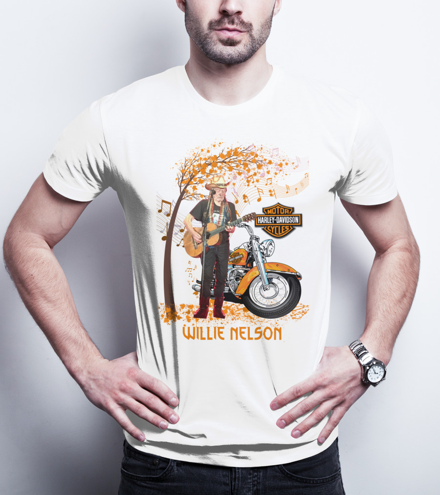 Willie Nelson Harley Davidson Motorcycle Music Tree T-Shirt