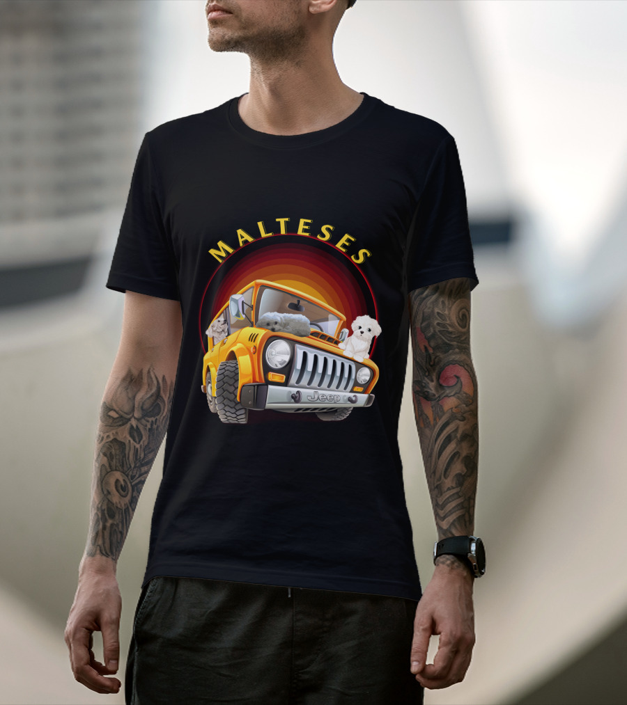 Malteses Jeep With Maltese Dogs T-Shirt
