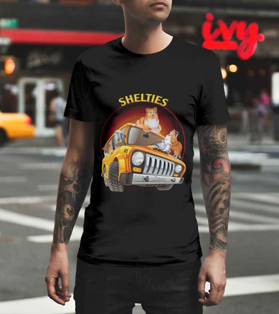 Shelties On Jeep Adventure Dh T-Shirt