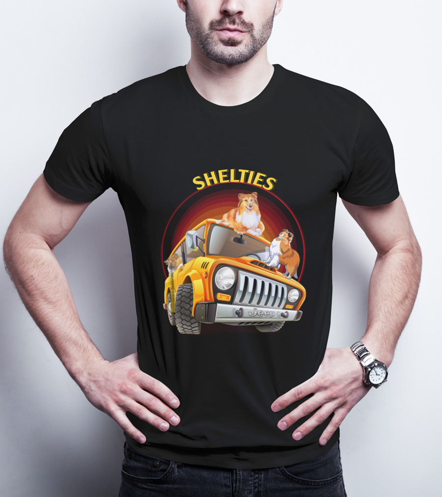 Shelties On Jeep Adventure Dh T-Shirt