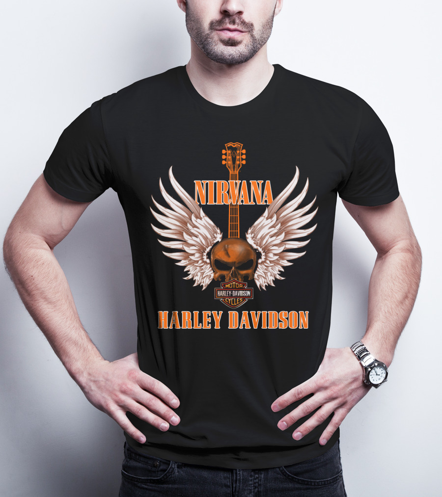 Nirvana Harley Davidson Skull Wing Guitar T-Shirt