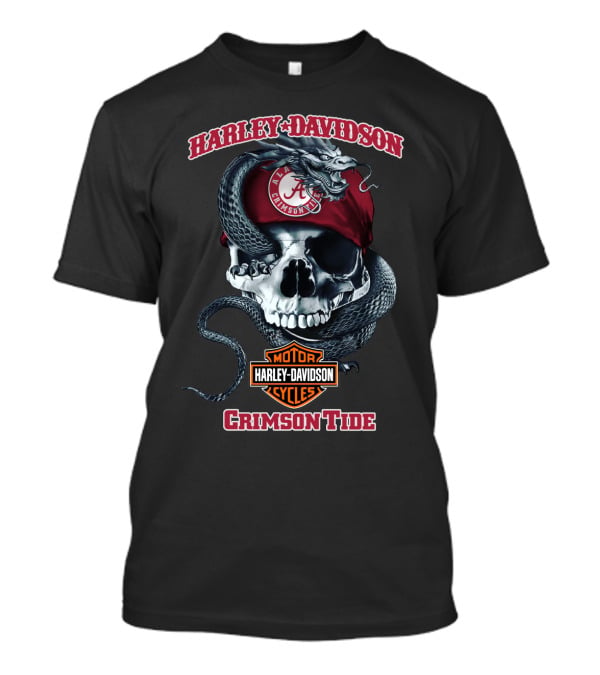 Harley Davidson Alabama Crimson Tide Skull Snake Motor Cycles T-Shirt