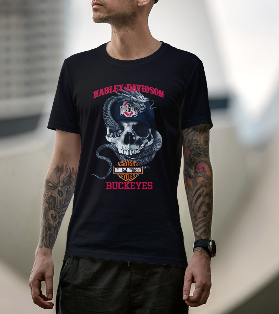Harley Davidson Ohio State Buckeyes Skull Snake T-Shirt