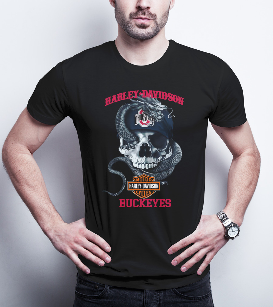 Harley Davidson Ohio State Buckeyes Skull Snake T-Shirt